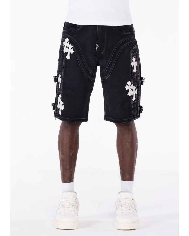 Guapi Clothing - Obsidian Black Cross Buckle Shorts - Black